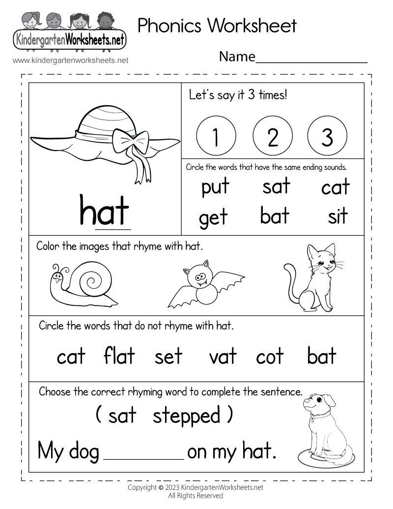 Kindergarten Free Worksheets Phonics - Worksheets Printable